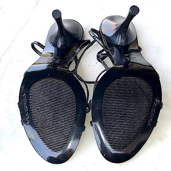 Via Spiga | Shoes | Via Spiga Sandal Black Patent Leather Strapy Heel Size 8 2 Vjema Nib Y2k ...